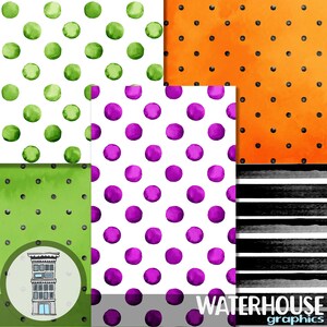 Halloween Watercolor Stripes Polka Dots Orange Purple GREEN Digital ...