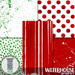 Christmas Watercolor Papers Bright RED & GREEN Digital Paper Pack ...