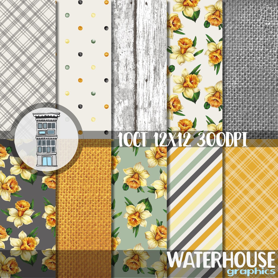 Daffodils Digital Paper Pack Pretty Yellow Orange Vintage | Etsy