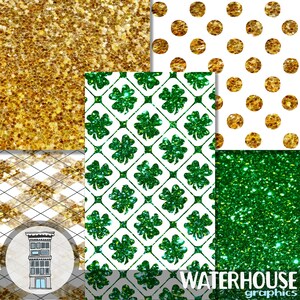 St Patricks Digital Paper Pack Gold Glitter Green Glitter Shamrock ...