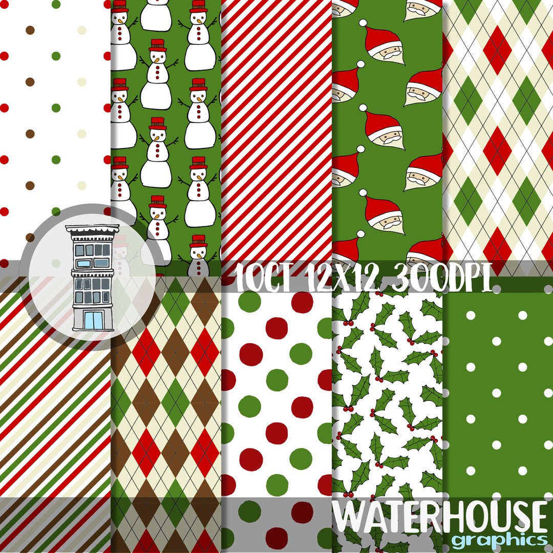 Christmas Digital Paper Pack INSTANT DIGITAL DOWNLOAD Holly Snowmen Red ...