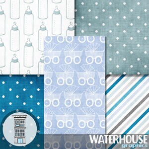 Digital BLUE Baby Boy Paper Pack INSTANT DOWNLOAD Blue Teal Periwinkle ...