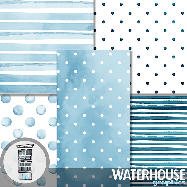 Watercolor BLUE Digital Paper Pack INSTANT Digital DOWNLOAD Navy ...