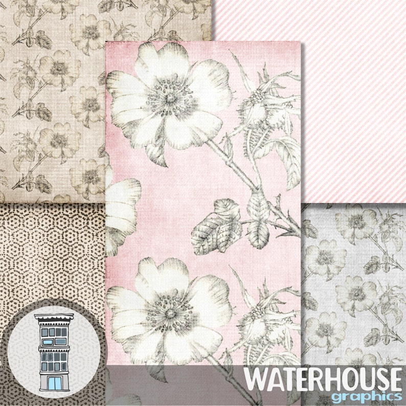 Antique Floral Digital Paper Pack INSTANT DOWNLOAD Pink Brown Gray ...