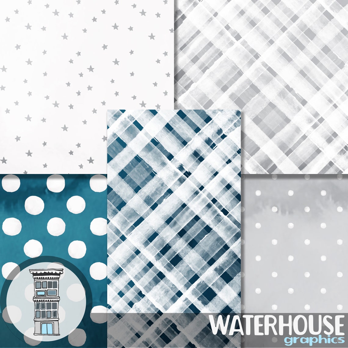 Watercolor BLUE GRAY Digital Paper Pack Instant Digital DOWNLOAD Blue ...