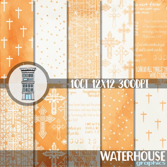 Religious ORANGE Digital Paper Pack INSTANT DOWNLOAD Bible - Etsy