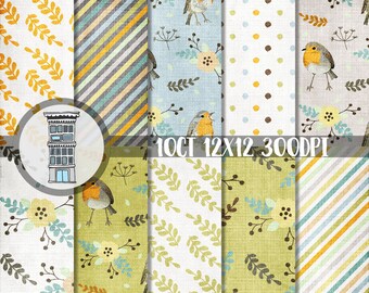 Spring Digital Paper Pack Hand Drawn Birds Floral Patterns INSTANT ...