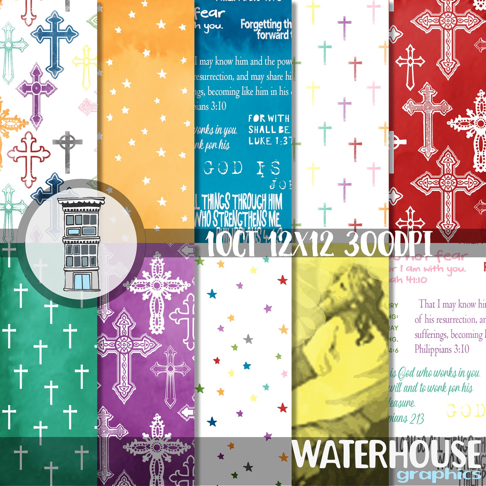 Religious Bible Digital paper pack INSTANT DOWNLOAD Bright | Etsy