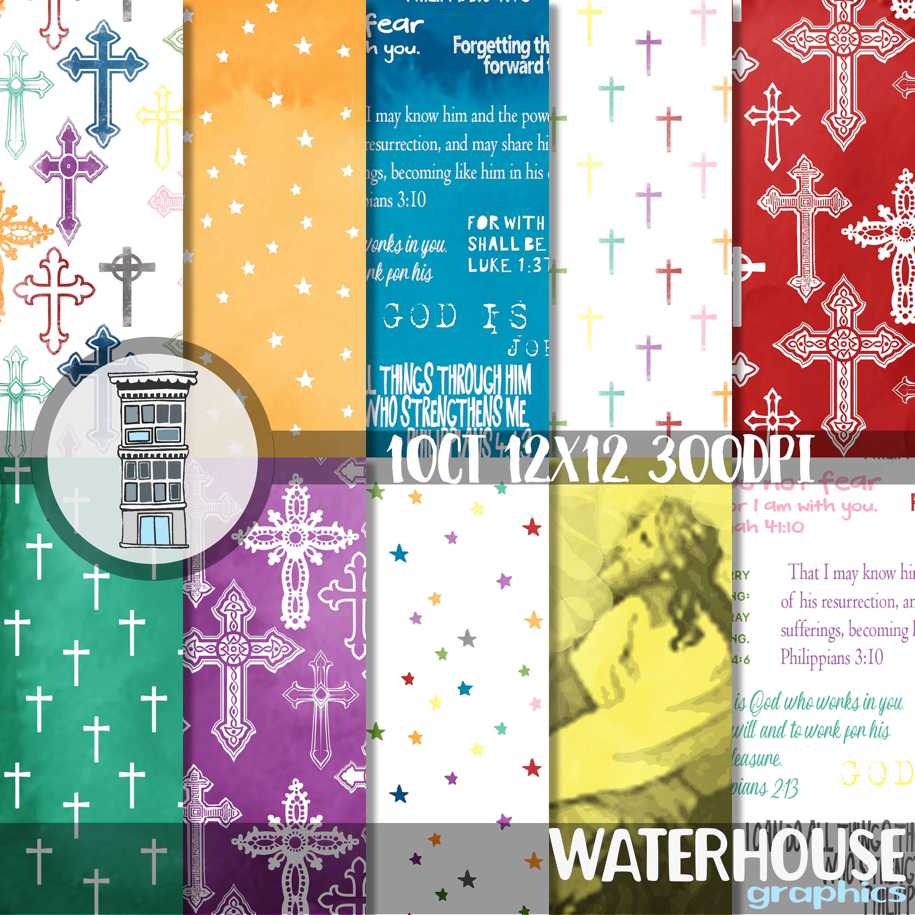 Religious Bible Digital paper pack INSTANT DOWNLOAD Bright | Etsy