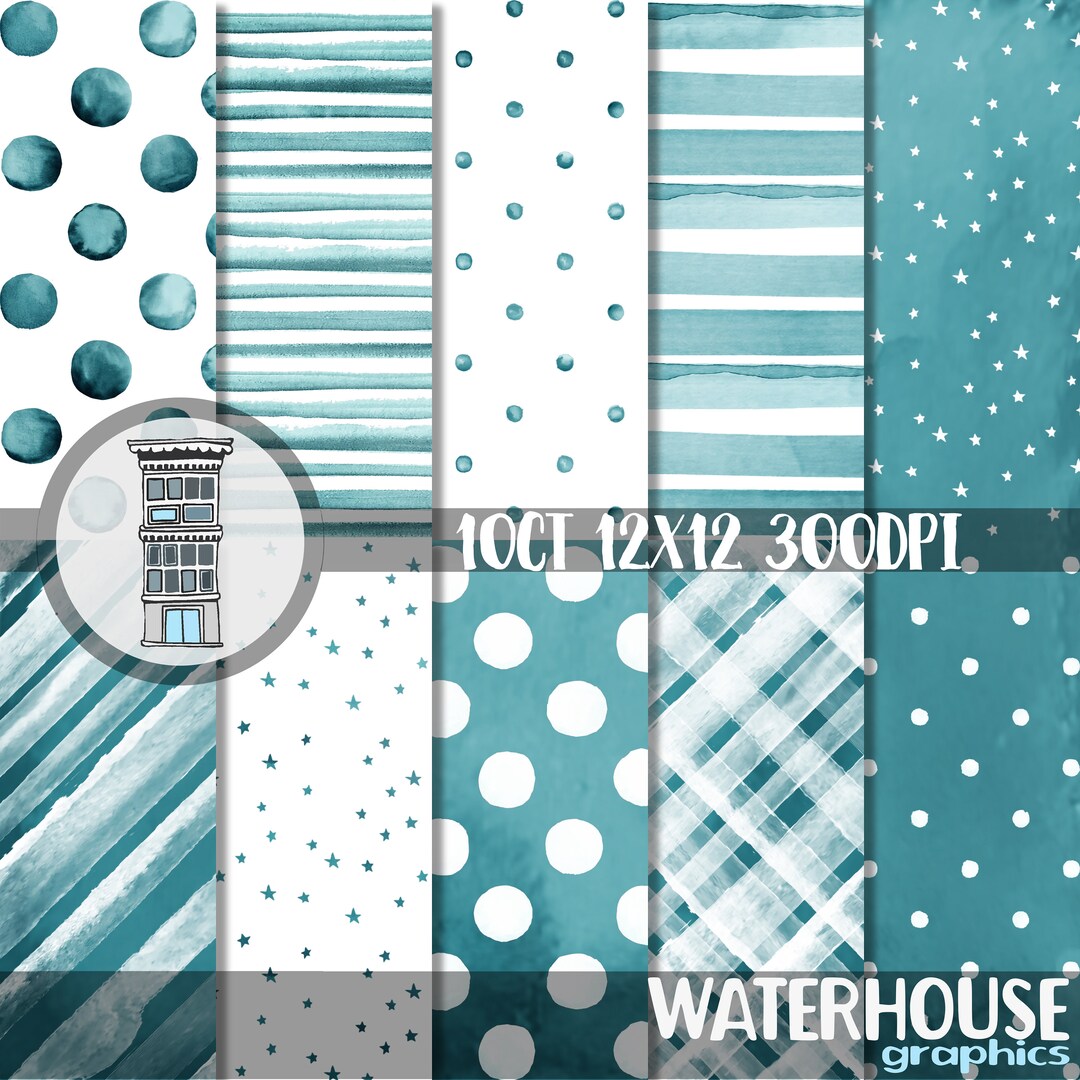 Watercolor TEAL Digital Paper Pack Instant Digital DOWNLOAD Seafoam ...