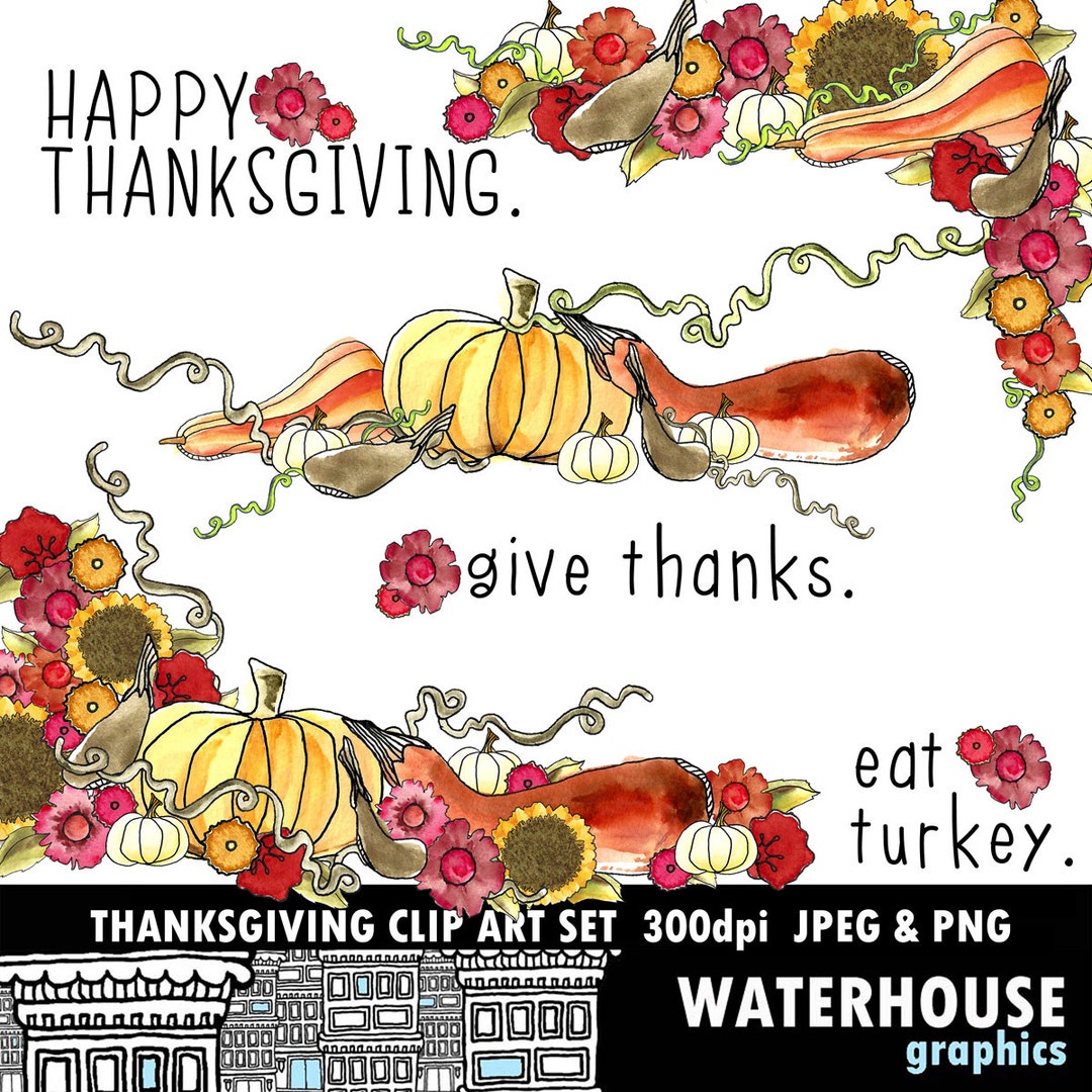 Thanksgiving Watercolor Clipart Set, Instant Download for Digital ...
