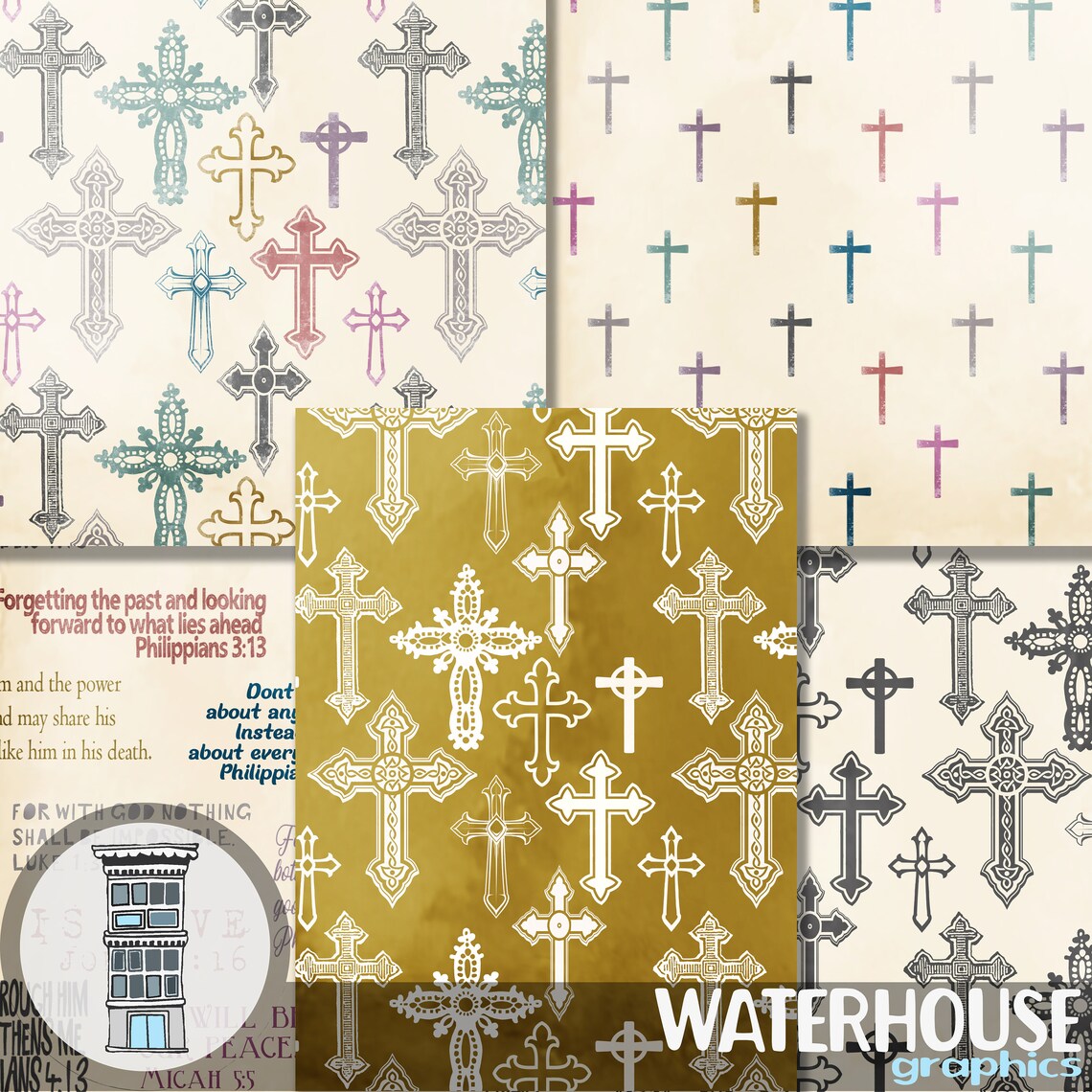 Religious Digital Paper Pack INSTANT DOWNLOAD Bible Watercolor | Etsy