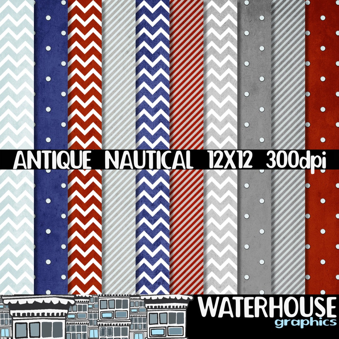 Digital Paper Pack Nautical Chevron Polka Dots & Stripes Distressed ...