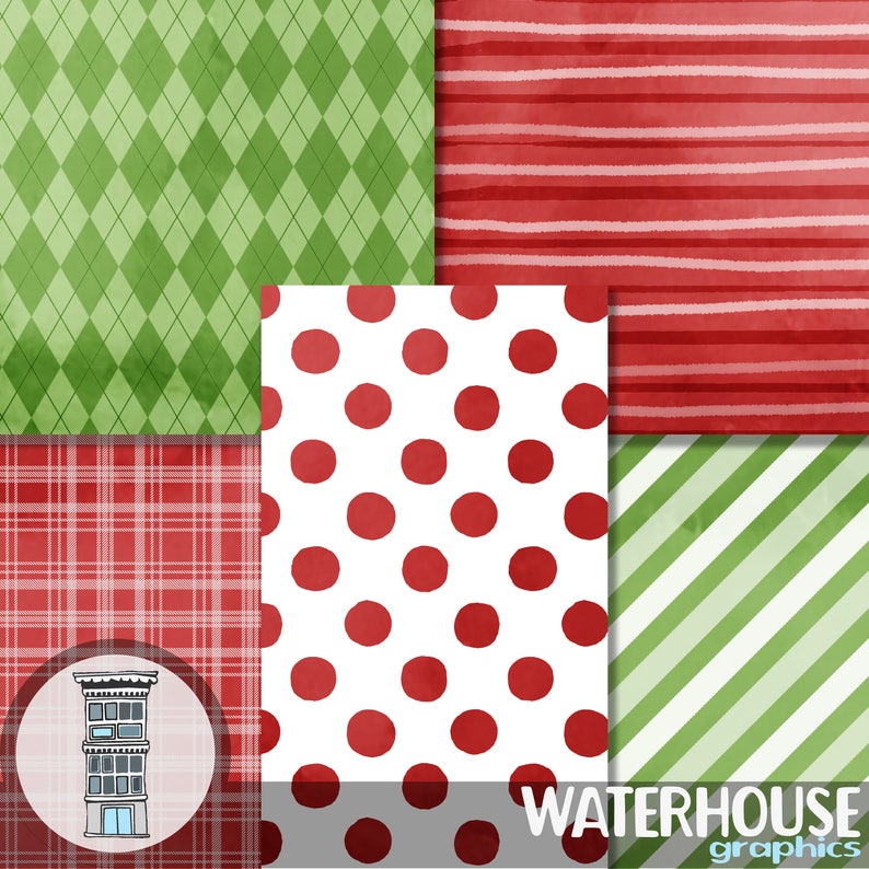 Christmas Watercolor Papers Bright RED & GREEN Digital Paper - Etsy