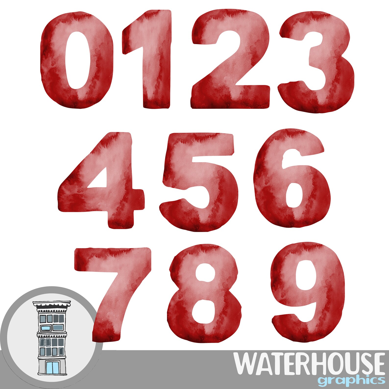 RED Watercolor Letters Numbers Instant Digital Download Red Watercolor ...