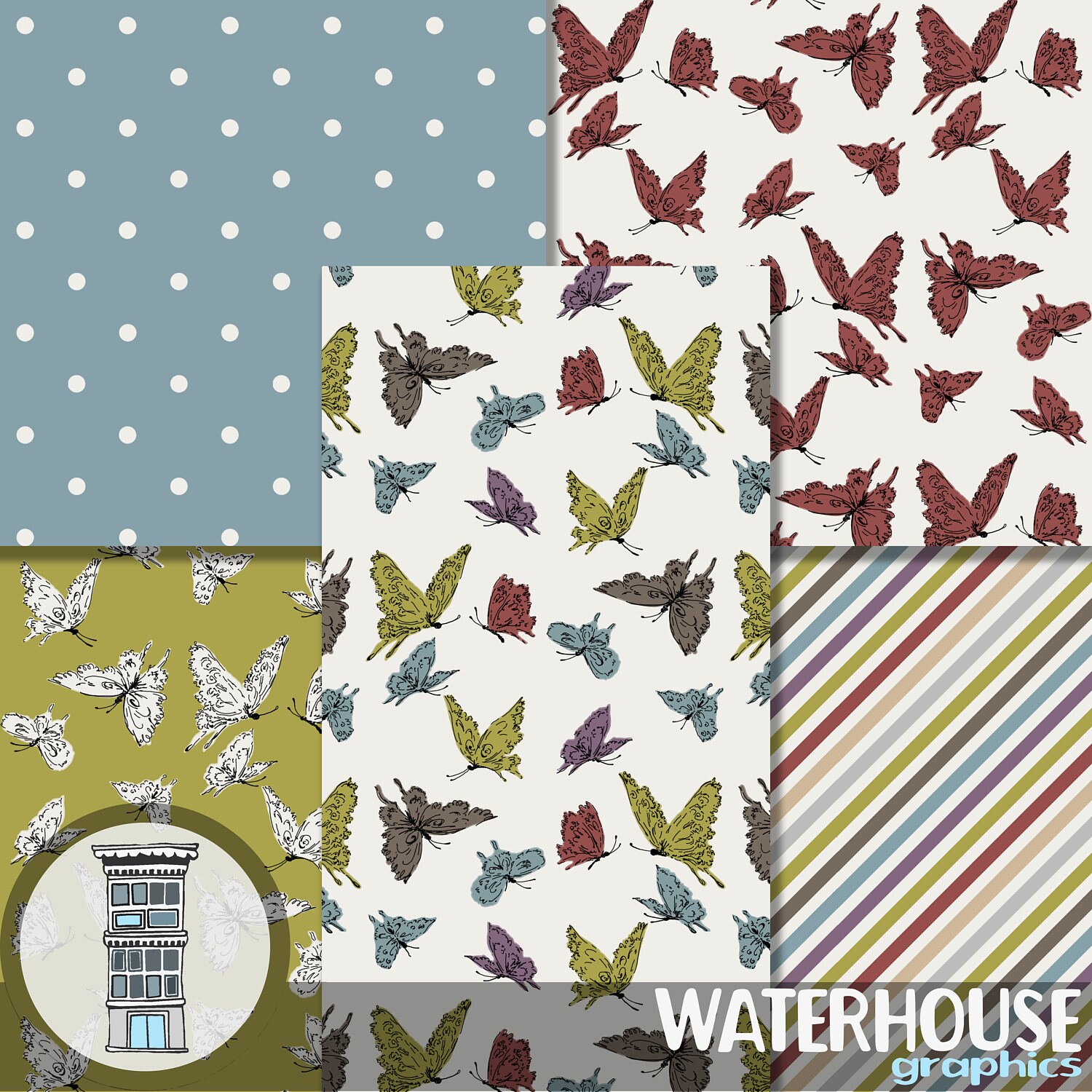 Digital Butterflies Paper Pack INSTANT DOWNLOAD Olive Scrapbooking ...