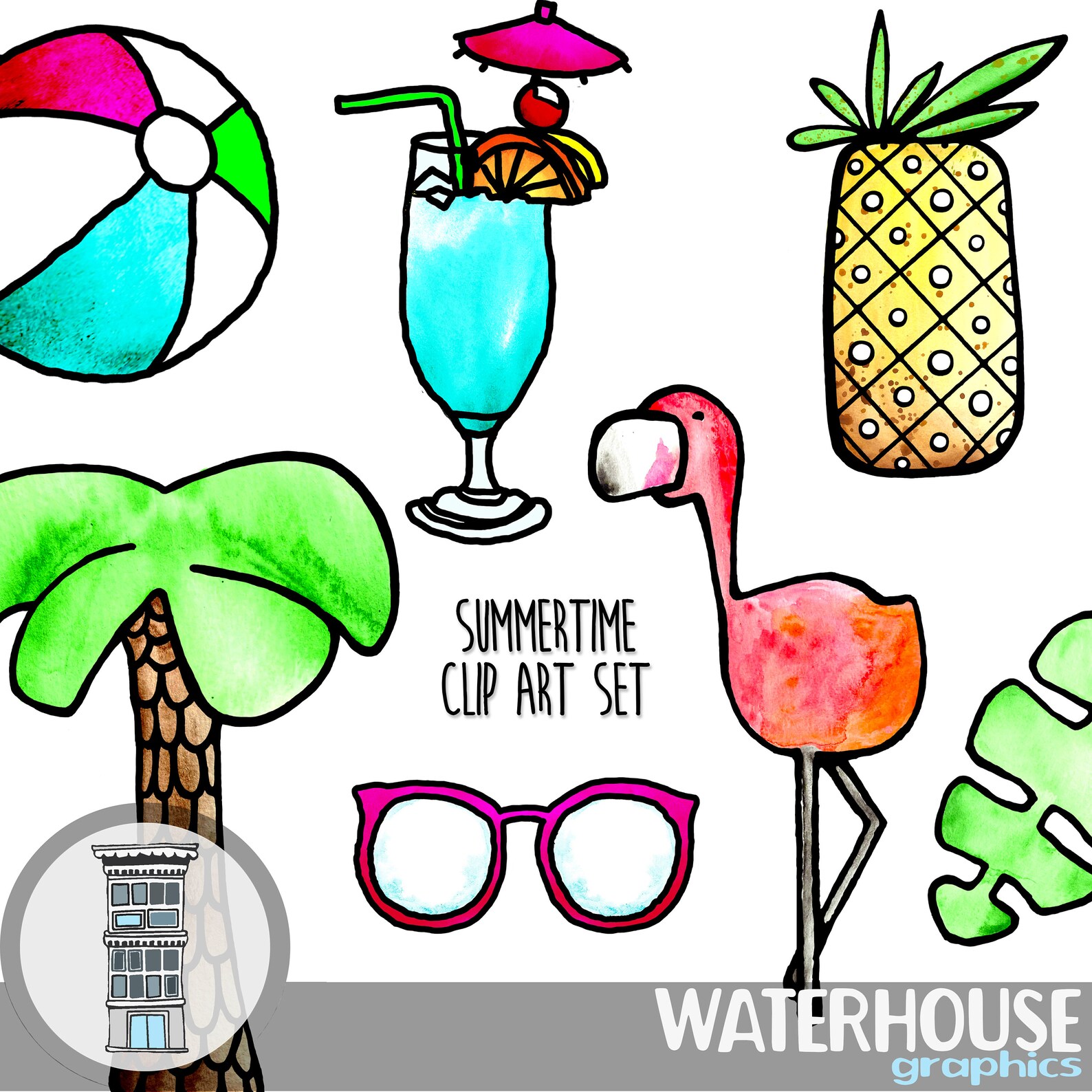 Tropical Summer Clip Art Set INSTANT DIGITAL DOWNLOAD Flamingo - Etsy