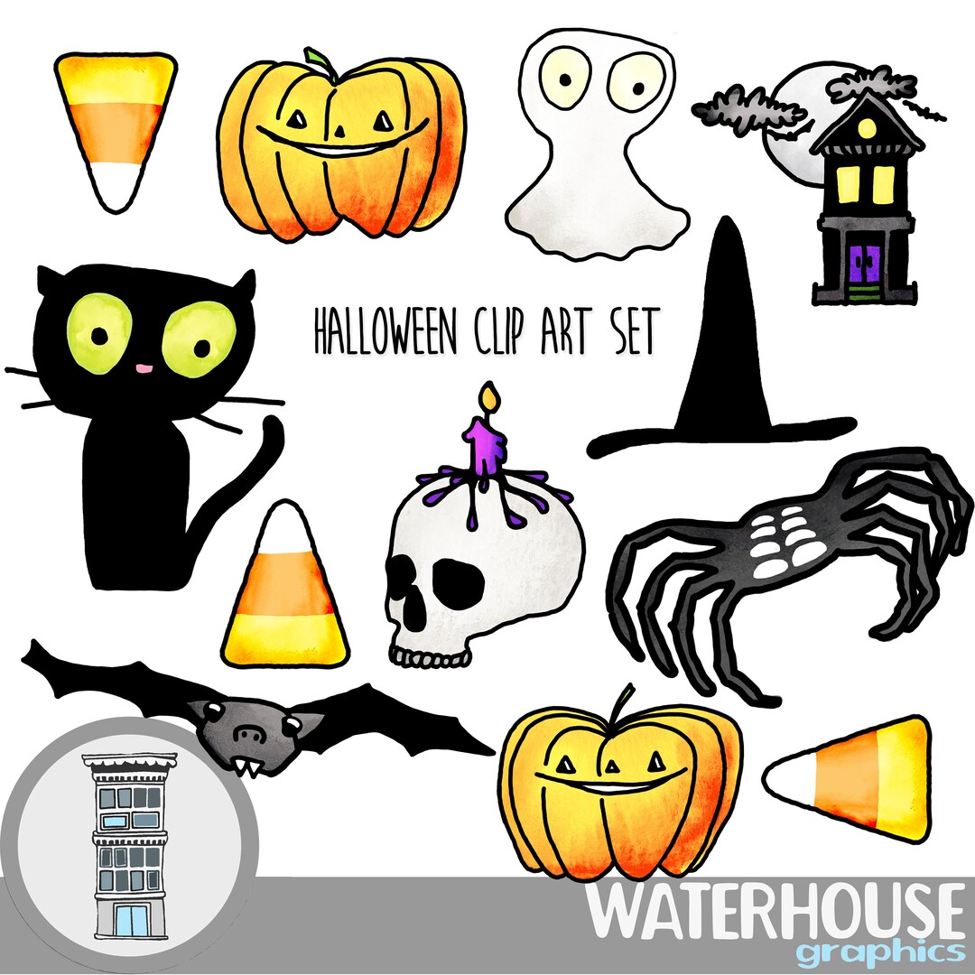 Halloween Digital Hand Drawn Clip Art Set INSTANT DIGITAL DOWNLOAD ...