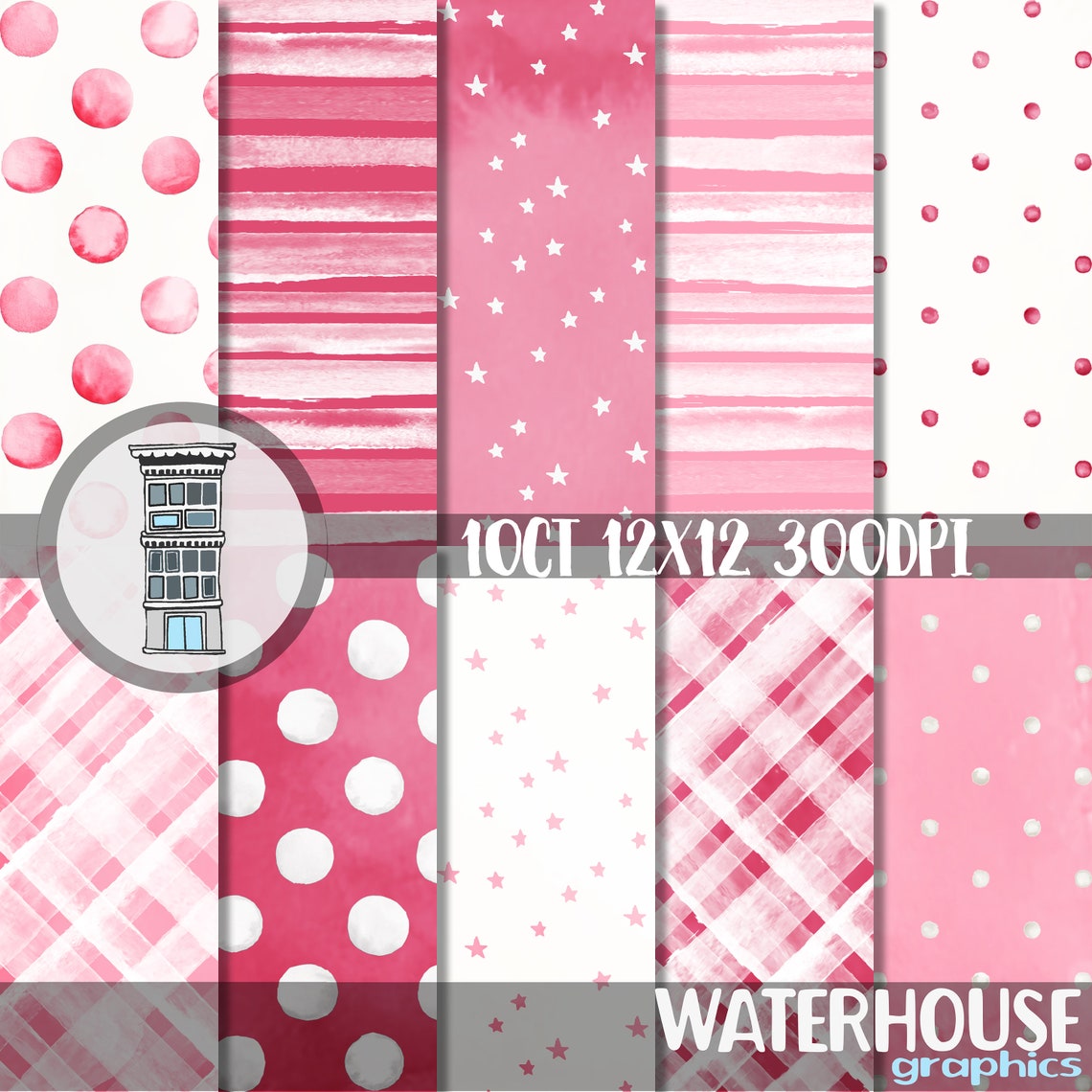 PINK Watercolor Digital Paper Pack Instant Digital DOWNLOAD | Etsy