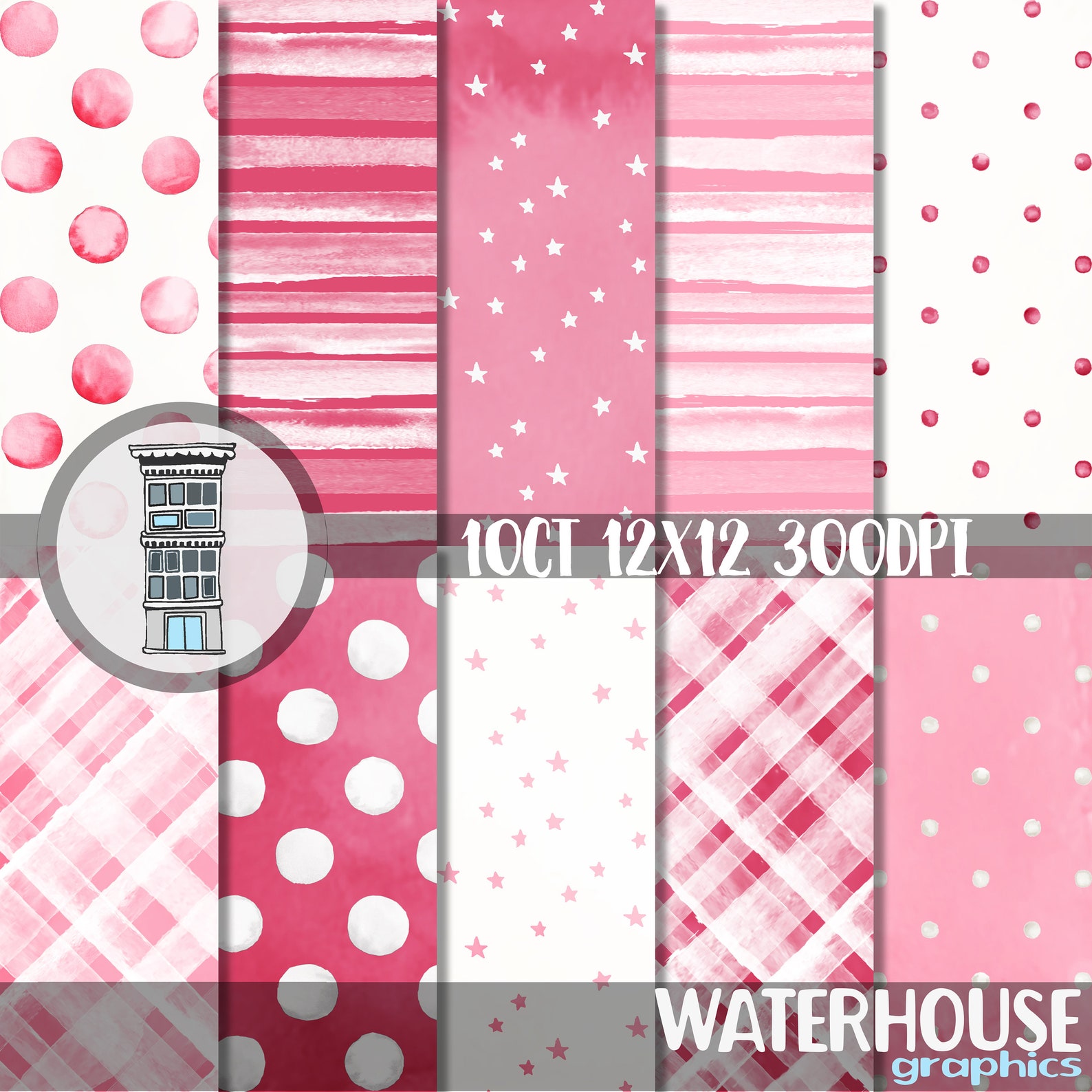 PINK Watercolor Digital Paper Pack Instant Digital DOWNLOAD | Etsy