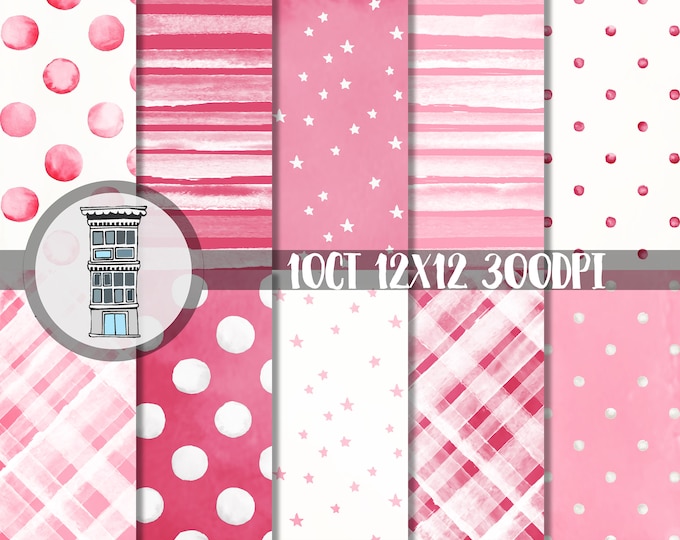 PINK Watercolor Digital Paper Pack Instant Digital DOWNLOAD - Etsy
