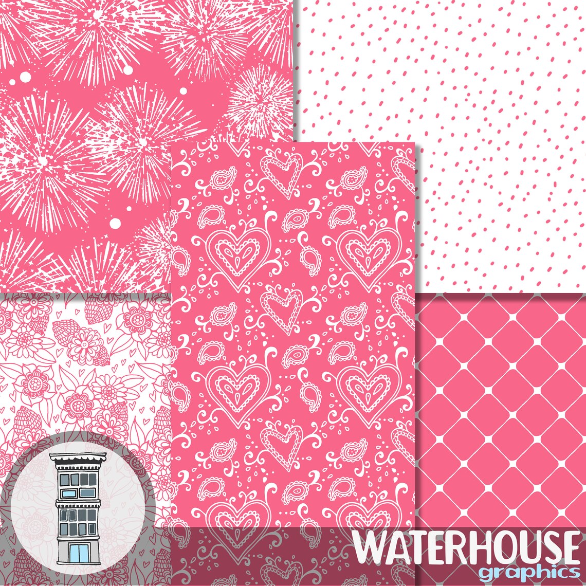 Valentine Papers PINK Hearts Digital Paper Pack INSTANT Digital ...