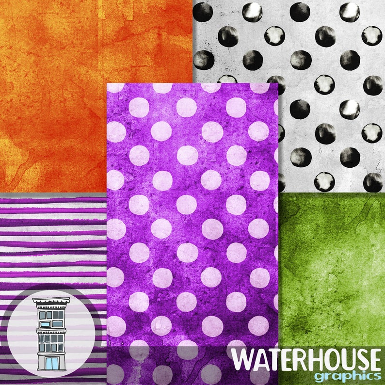Halloween Watercolor Stripes Polka Dots Orange Purple GREEN - Etsy