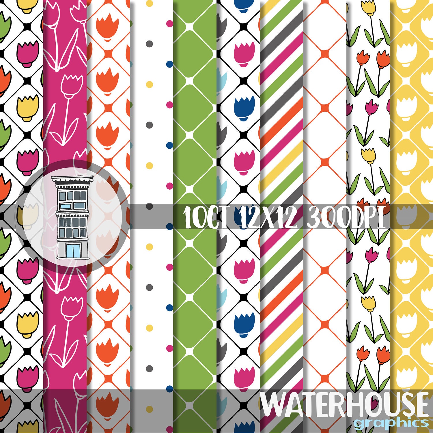PINK Digital Scrapbooking Tulips Paper Pack INSTANT DOWNLOAD Bright ...