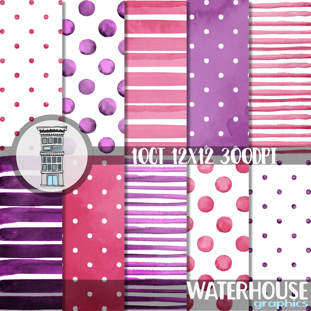 Valentine Watercolor Papers Bright PURPLE & PINK Digital Paper Pack ...