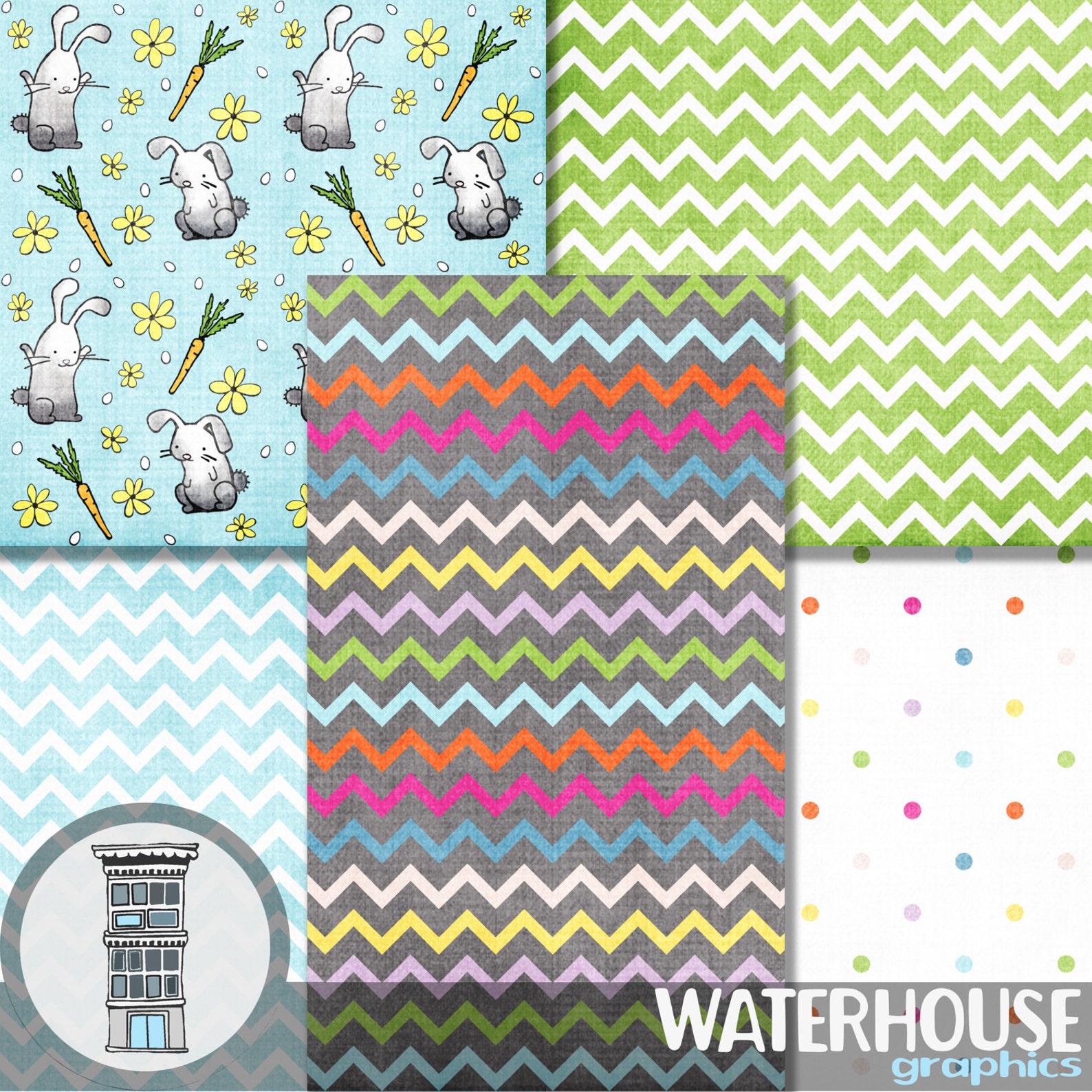 Easter Digital Paper Pack INSTANT DOWNLOAD Cute EASTER Bunnies - Etsy