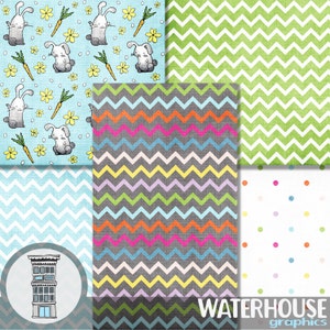Easter Digital Paper Pack INSTANT DOWNLOAD Cute EASTER Bunnies Chevron ...