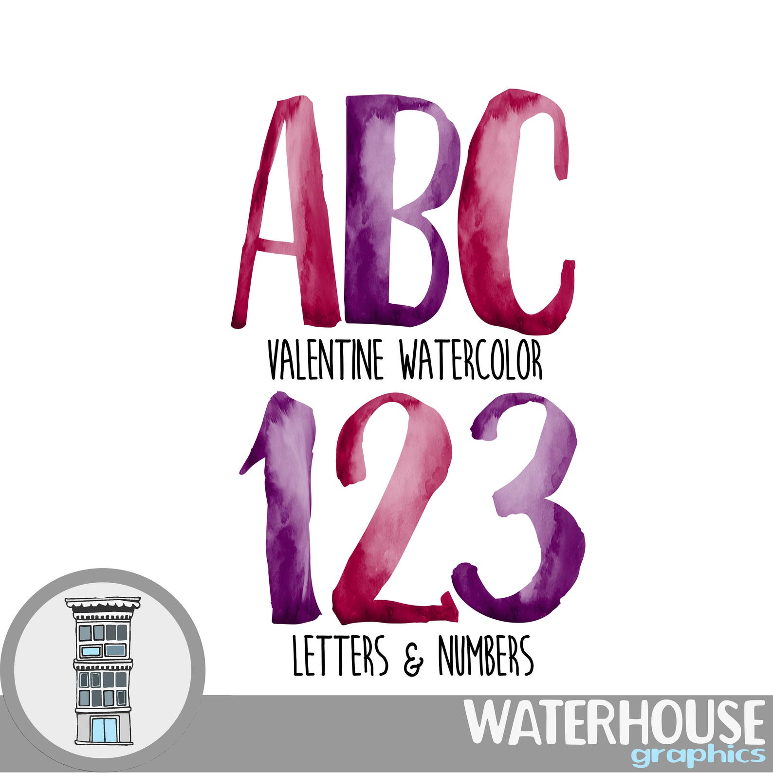Pink & Purple Watercolor Letters Numbers Instant Digital - Etsy