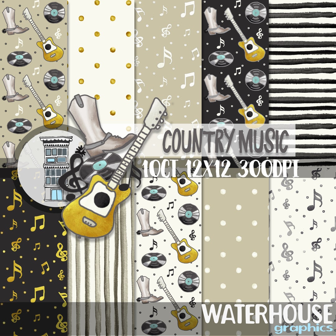 Country Music Digital Paper Pack Digital Scrapbooking Cowboy Boots ...