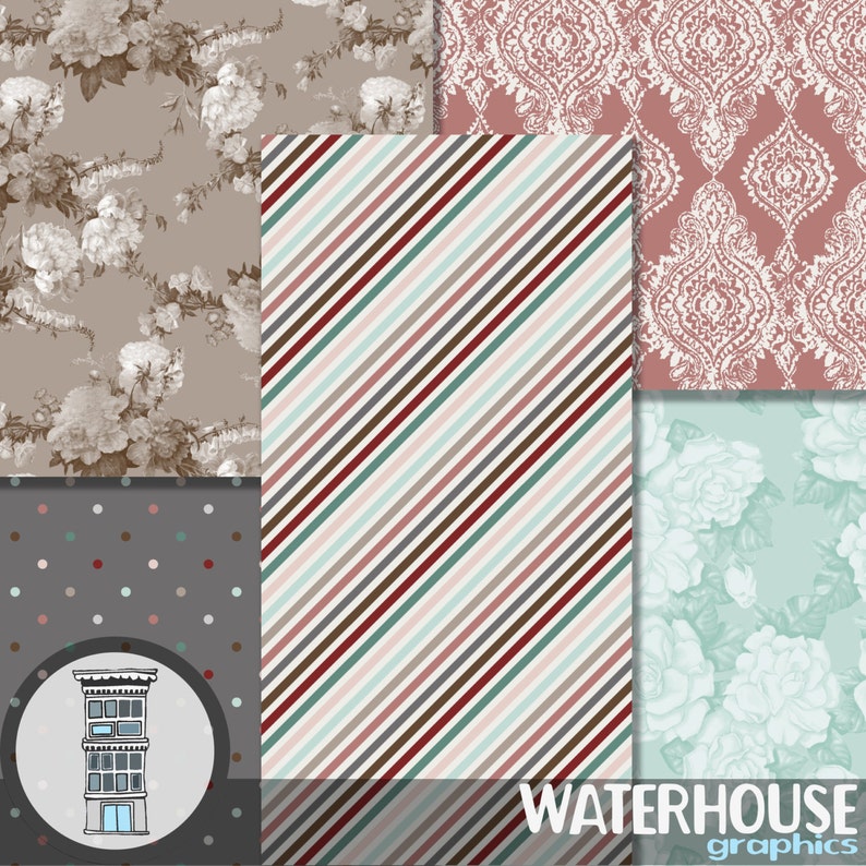 Floral Damask Digital Scrapbook PAPER PACK Instant Download | Etsy