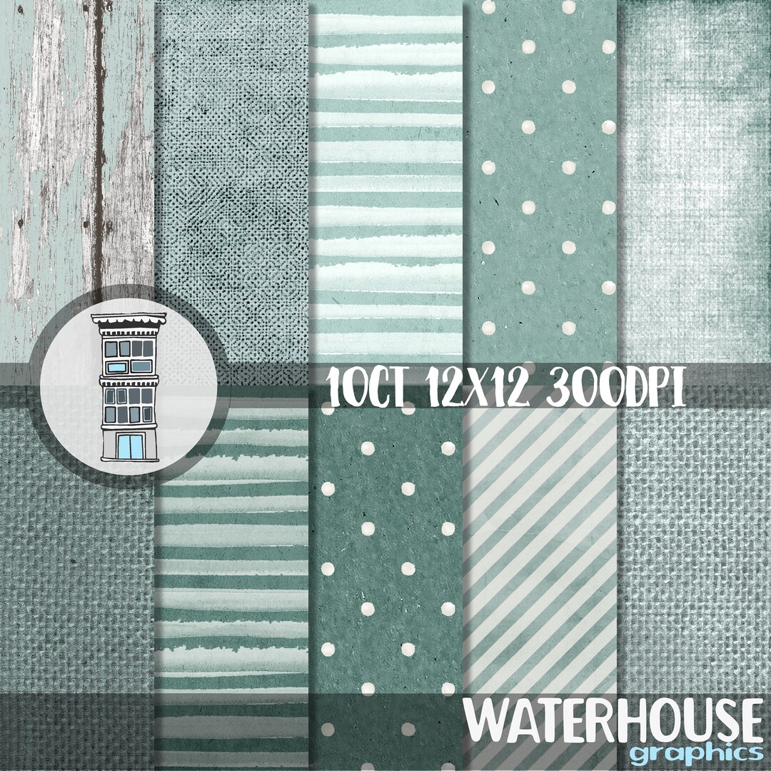 Rustic TEAL Digital Paper Pack INSTANT Download Green Blue Burlap Polka ...