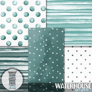 Watercolor TEAL Digital Paper Pack Instant Digital DOWNLOAD Seafoam ...