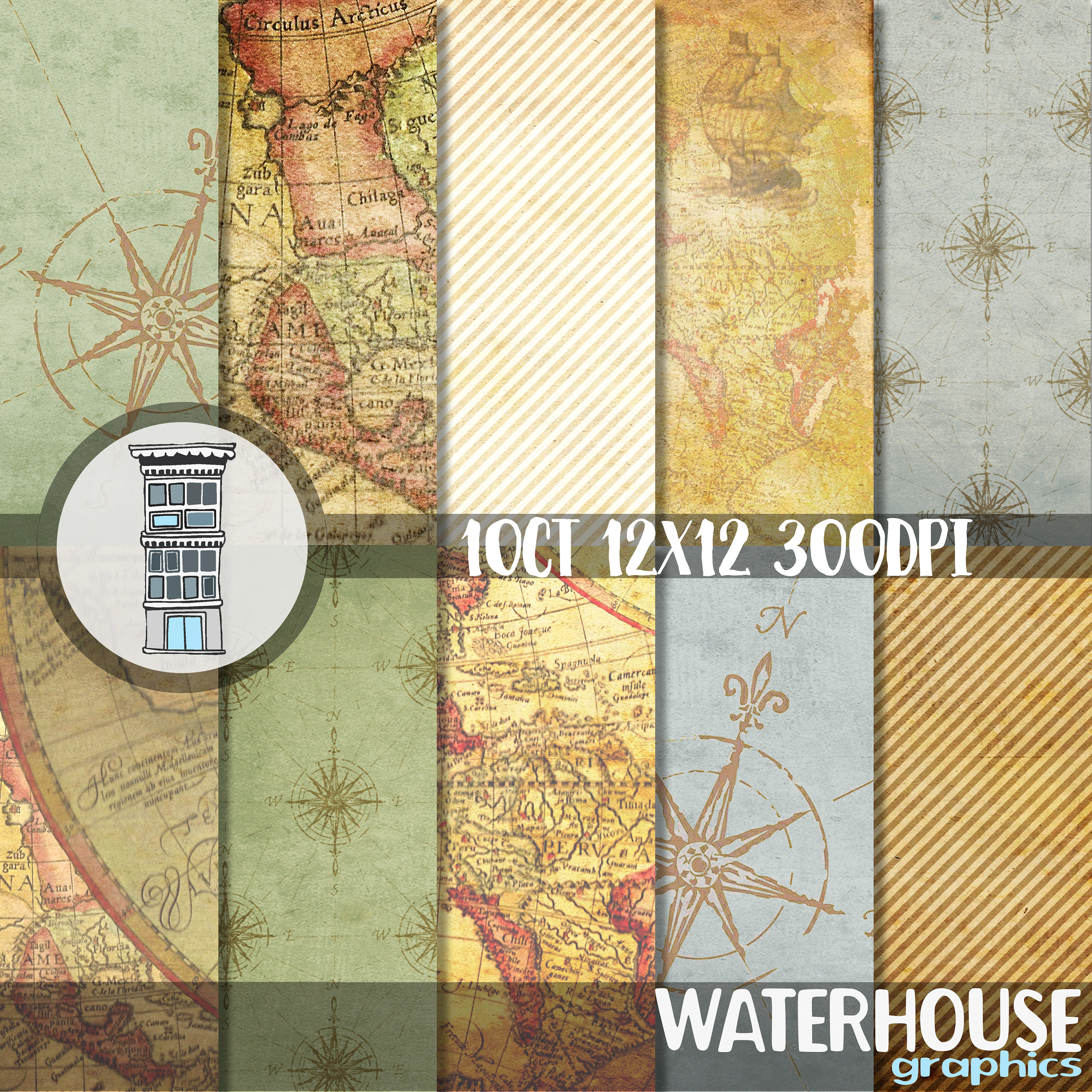 Travel Digital Scrapbooking Vintage Paper Pack INSTANT DIGITAL DOWNLOAD ...