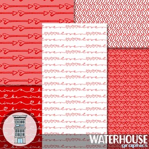Valentine Digital Paper Pack INSTANT DOWNLOAD Hearts & Arrows Red Pink ...