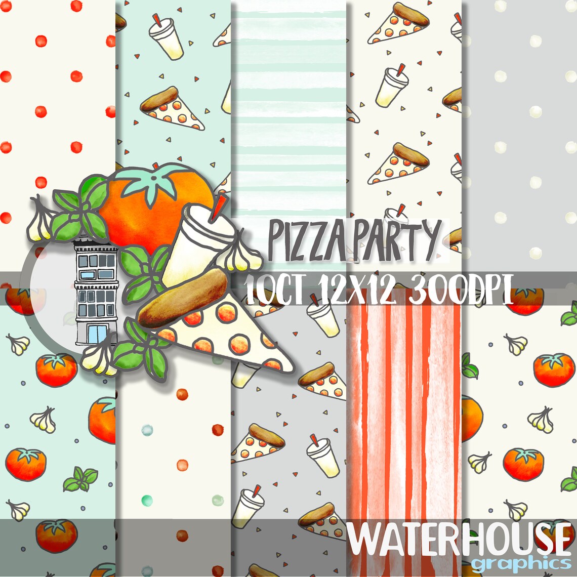 Pizza Party Paper Pack, Digital Scrapbooking Papers, Pizza Background ...