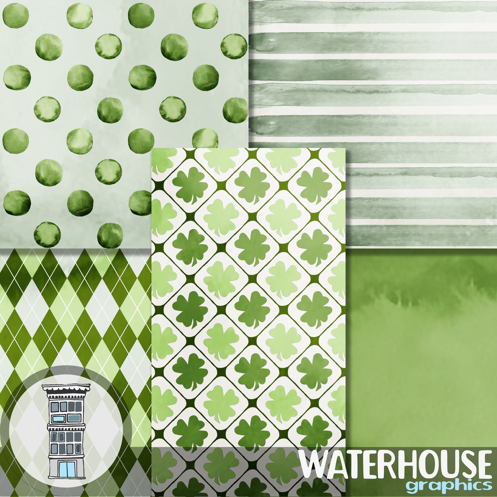 Watercolor Shamrock St. Patricks Day Digital Paper Pack | Etsy