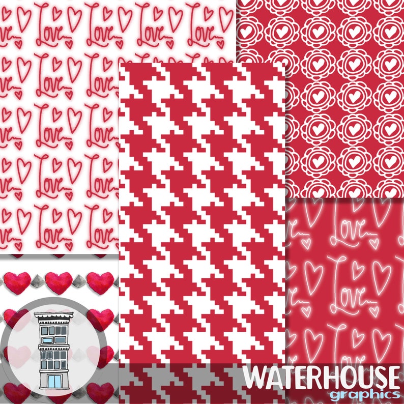 Digital Valentine Paper Pack INSTANT DOWNLOAD Gray, Red & Pink Hearts ...
