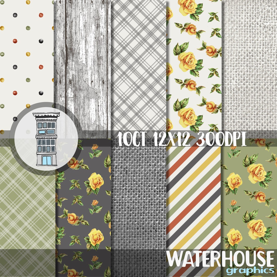 Yellow Roses Digital Paper Pack Pretty Wedding Flowers Vintage Floral ...