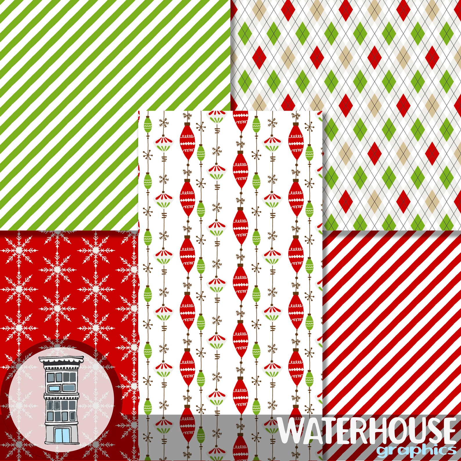 Red & Cream Christmas Digital Paper Pack INSTANT DIGITAL DOWNLOAD Retro ...