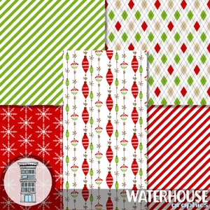 Red & Cream Christmas Digital Paper Pack INSTANT DIGITAL DOWNLOAD Retro ...
