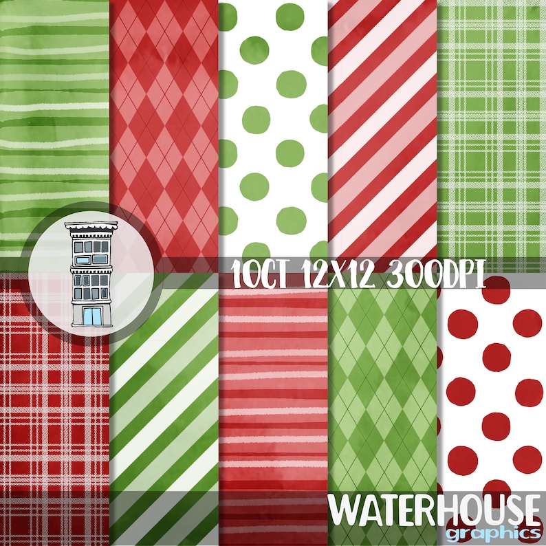 Christmas Watercolor Papers Bright RED & GREEN Digital Paper - Etsy