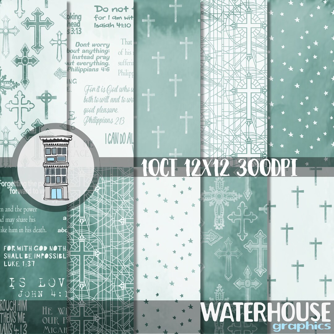 Religious TEAL Digital Paper Pack INSTANT DOWNLOAD Bible Watercolor ...