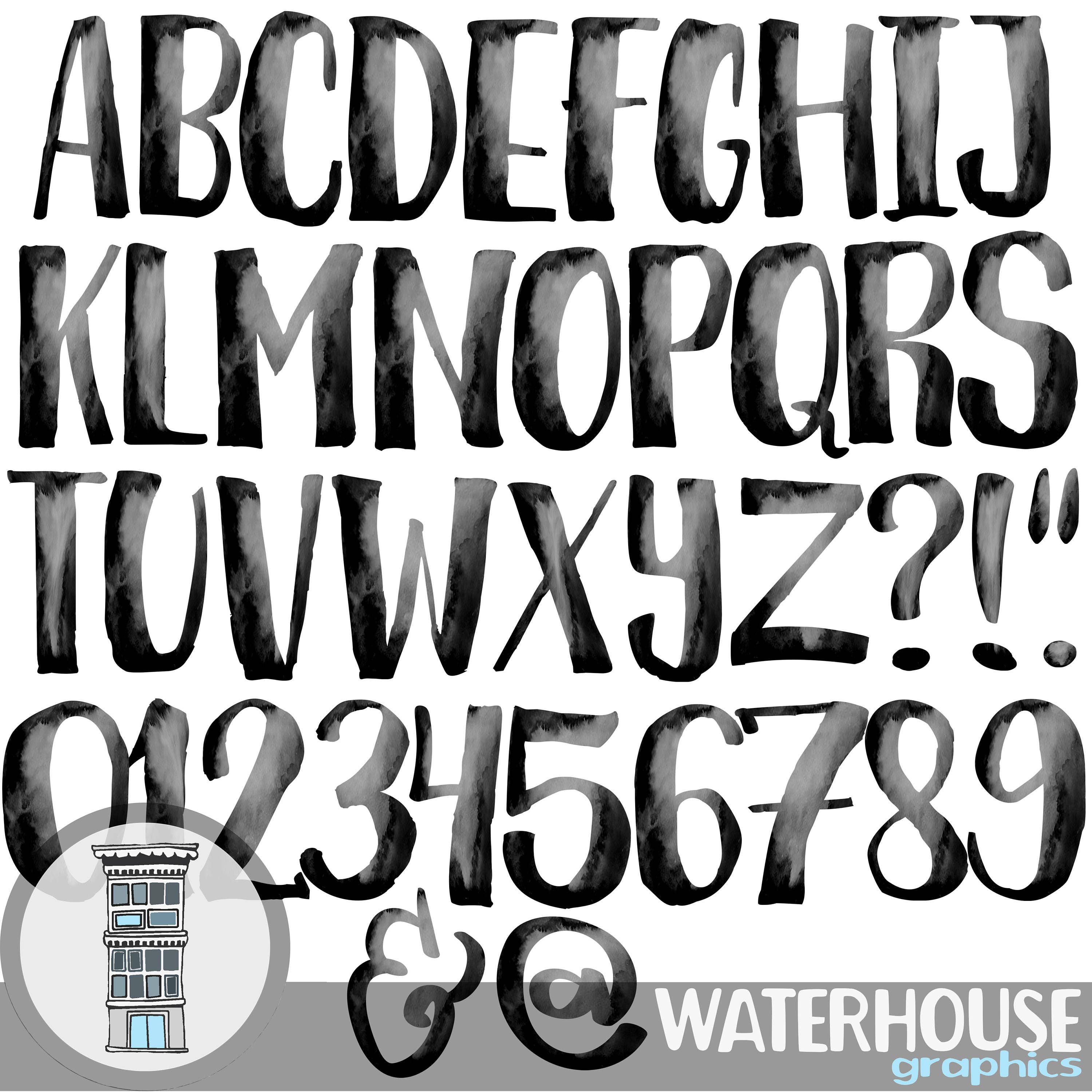 Black Watercolor Letters Numbers Instant Digital Download BLACK ...