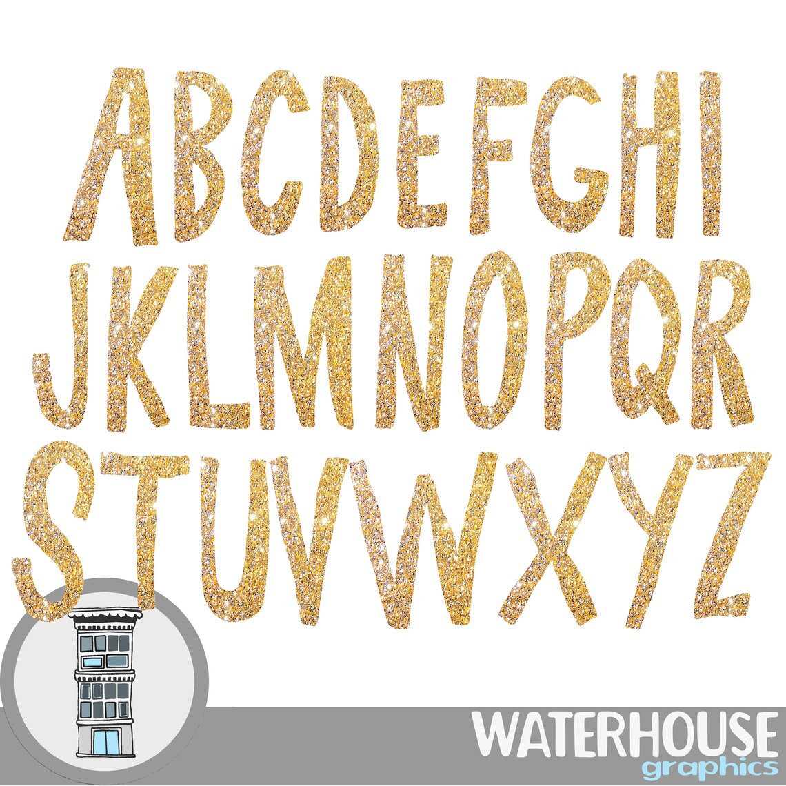 Green Watercolor & GOLD Glitter Alphabet Clip Art Instant - Etsy