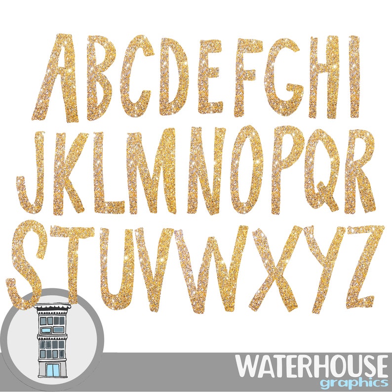 Green Watercolor & GOLD Glitter Alphabet Clip Art Instant - Etsy