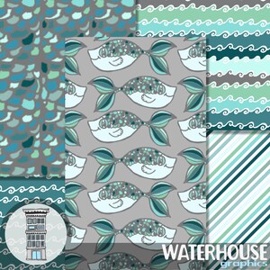 Digital Paper Pack Blue Fish Instant Digital Download Aquatic Theme ...